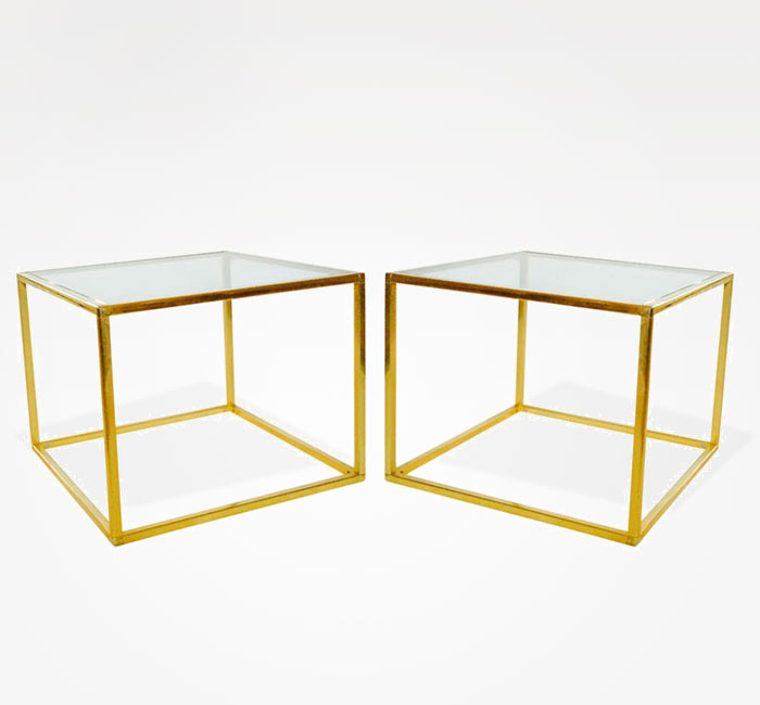 Pair of Brass Open Cube End Tables – Galleria62